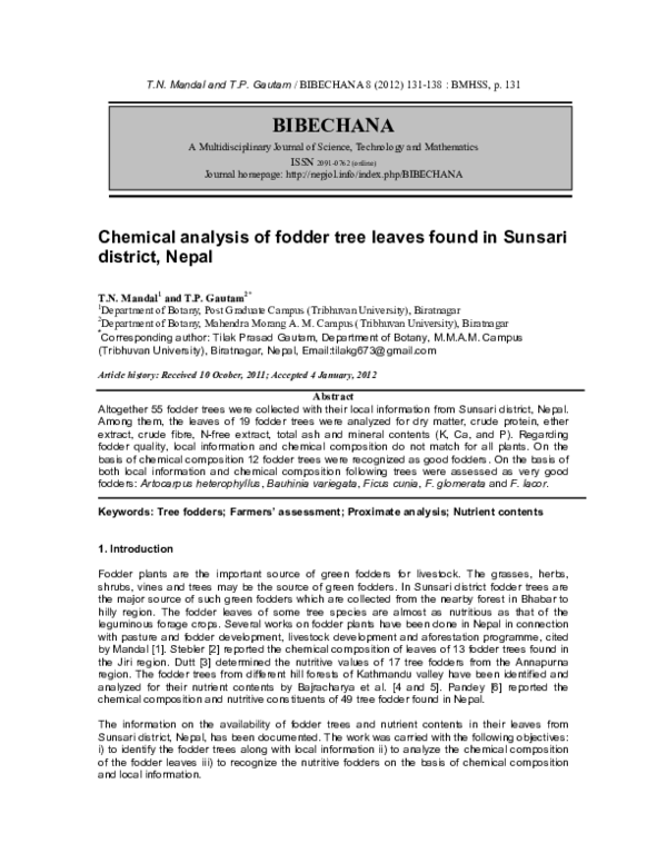 (PDF) Chemical analysis of fodder tree leaves found in Sunsari district ...