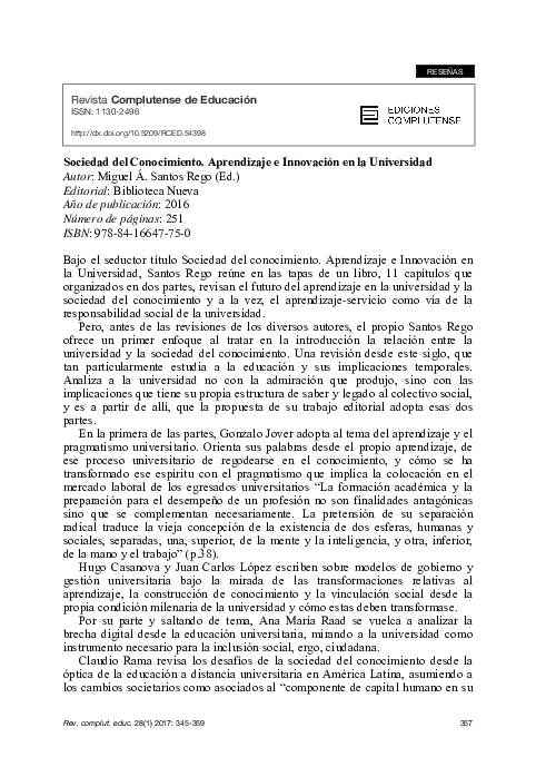 (PDF) Sociedad del Conocimiento. Aprendizaje e Innovación en la Universidad