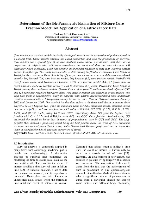 (PDF) Determinant of flexible Parametric Estimation of Mixture Cure ...