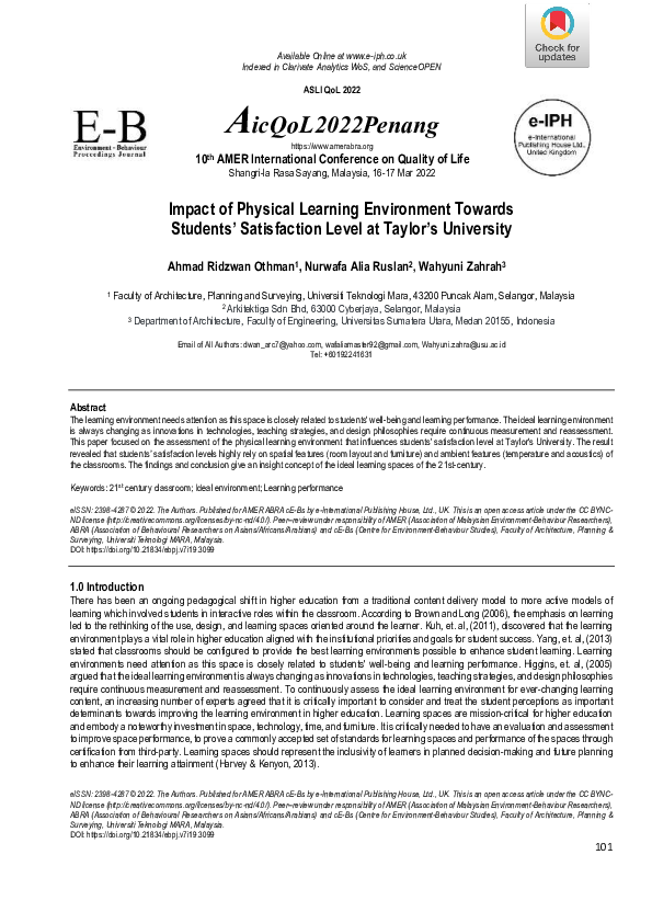 (PDF) Impact of Physical Learning Environment Towards Students ...