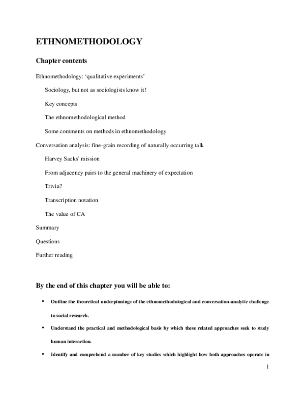 (PDF) Ethnomethodology and Conversation Analysis