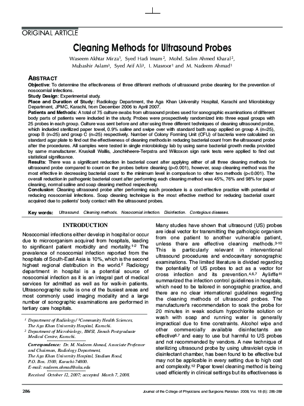 (PDF) Cleaning methods for ultrasound probes