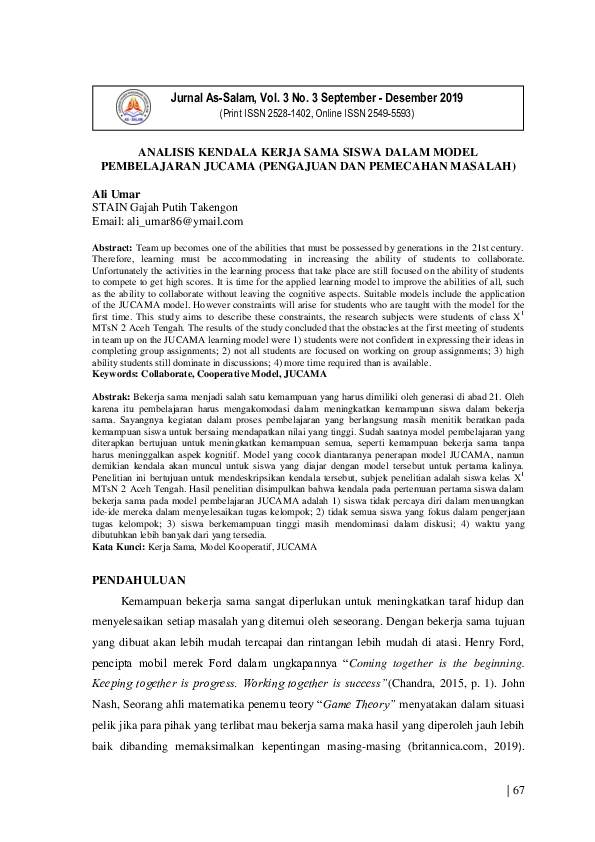 (PDF) Analisis Kendala Kerja Sama Siswa Dalam Model Pembelajaran Jucama ...