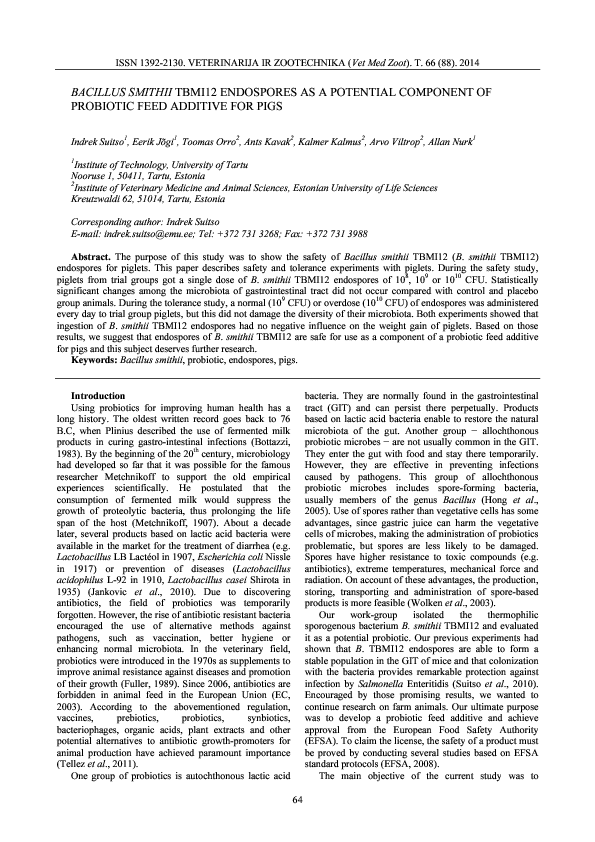 (PDF) Bacillus Smithii Tbmi 12 Endospores as a Potential Component of ...