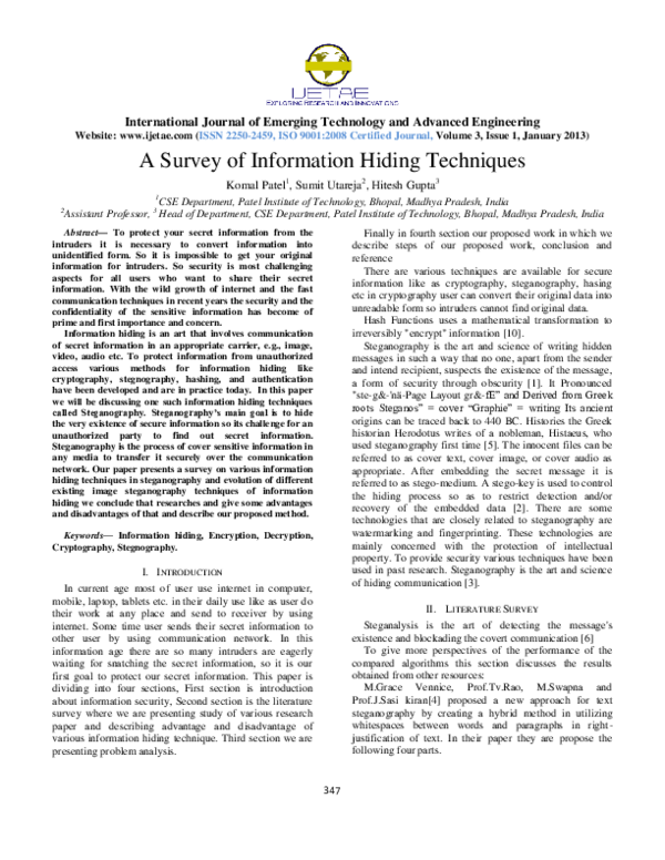 (PDF) A Survey of Information Hiding Techniques