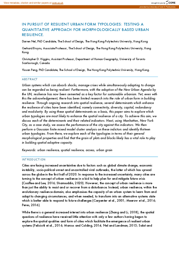 (PDF) In pursuit of resilient urban form typologies: testing a ...