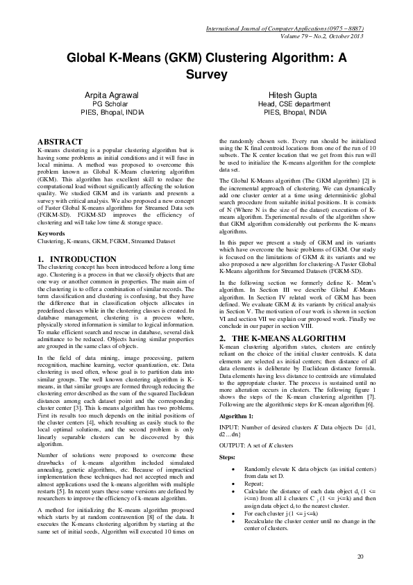 (PDF) Global K-Means (GKM) Clustering Algorithm: A Survey