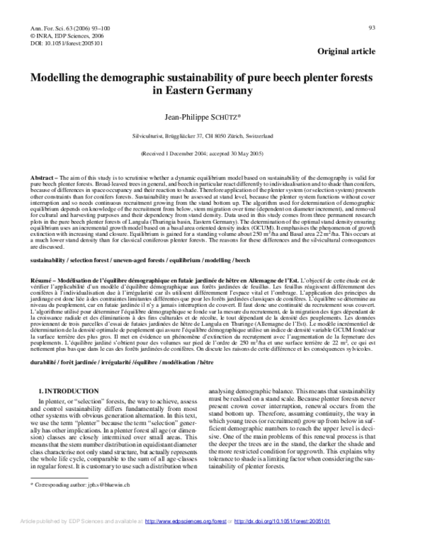 (PDF) Modelling the demographic sustainability of pure beech plenter ...