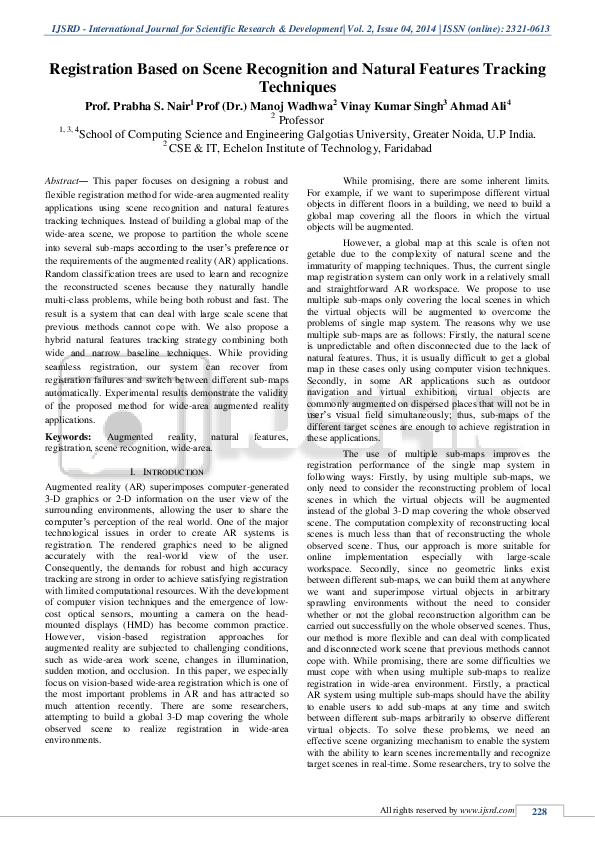 (PDF) Registration Based on Scene Recognition and Natural Features Tracking Techniques