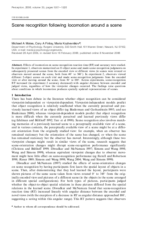 (PDF) Scene recognition following locomotion around a scene