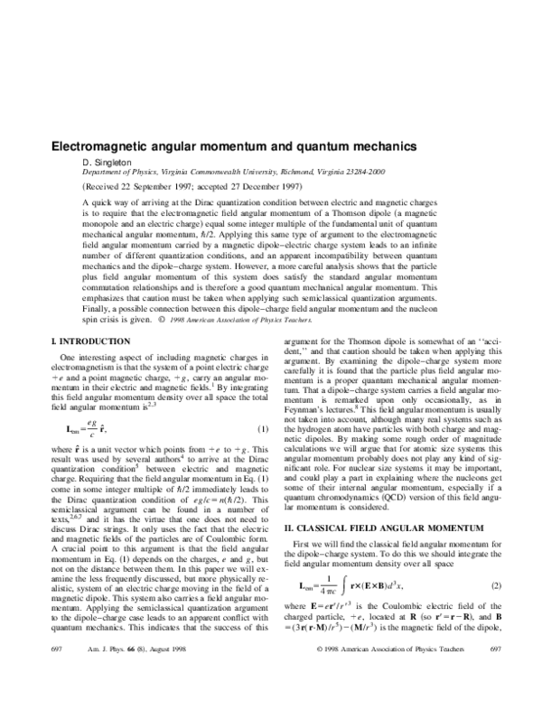 (PDF) Electromagnetic angular momentum and quantum mechanics