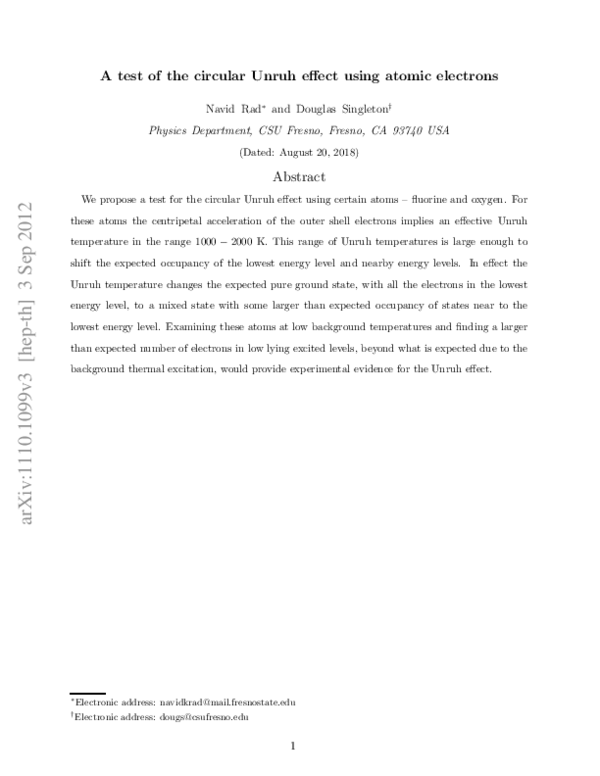(PDF) A test of the circular Unruh effect using atomic electrons
