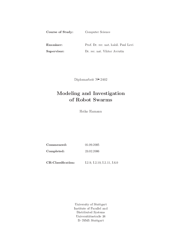 (PDF) Modeling and investigation of robot swarms