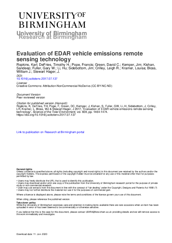 (PDF) Evaluation of EDAR vehicle emissions remote sensing technology