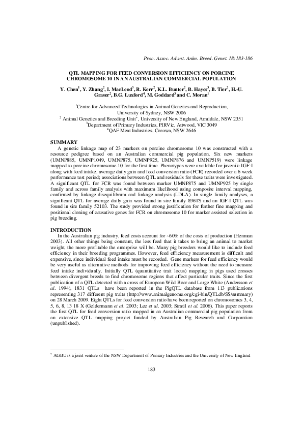 (PDF) QTL mapping for feed conversion efficiency on porcine chromosome 10 in an Australian ...