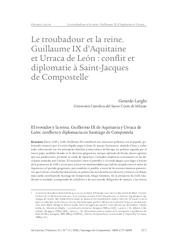 (PDF) Le troubadour et la reine. Guillaume IX d'Aquitaine et Urraca de ...
