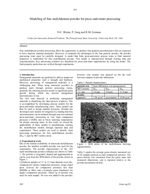 (PDF) 4e4 Modeling of fine molybdenum powder for press-and-sinter processing