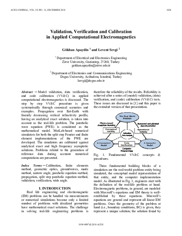 (PDF) Validation, verification and calibration in applied computational electromagnetics