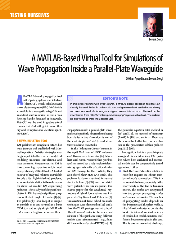 Pdf A Matlab Based Virtual Tool For Simulations Of Wave Propagation Inside A Parallel Plate