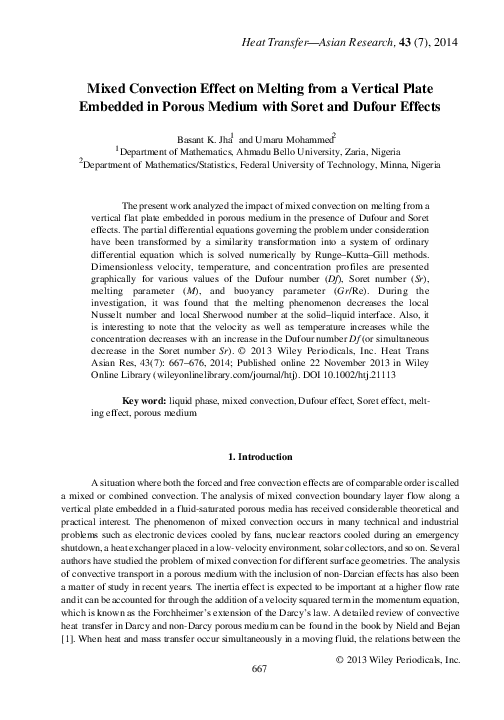 (PDF) Mixed Convection Effect on Melting from a Vertical Plate Embedded in Porous Medium with ...