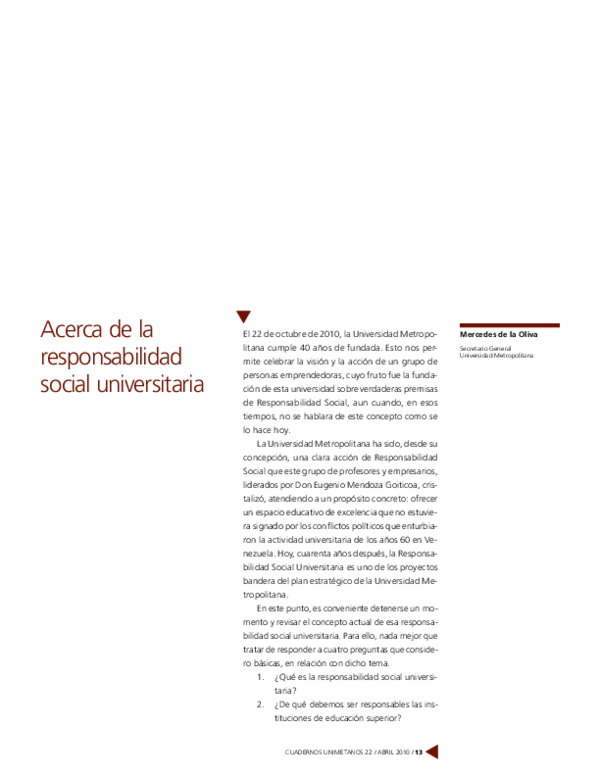 (PDF) Acerca de la responsabilidad social universitaria
