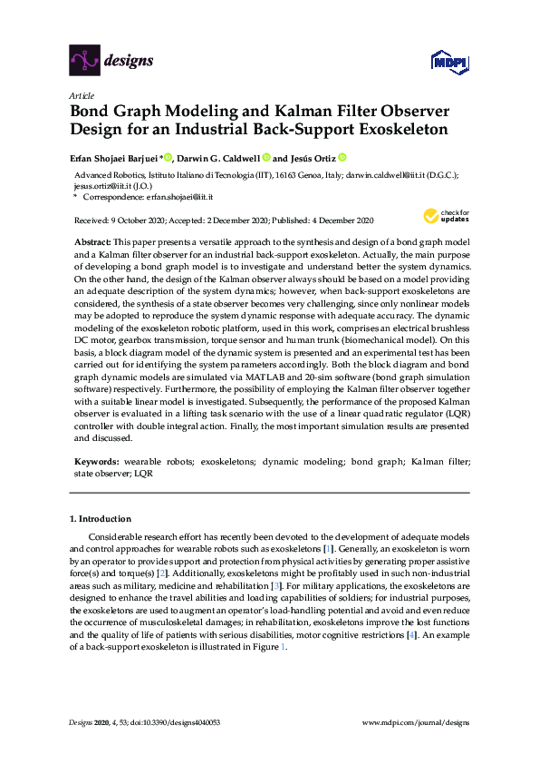 (PDF) Bond Graph Modeling and Kalman Filter Observer Design for an Industrial Back-Support ...