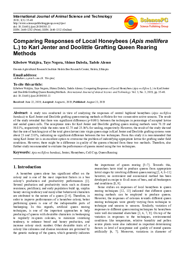(PDF) Comparing Responses of Local Honeybees (Apis mellifera L.) to ...
