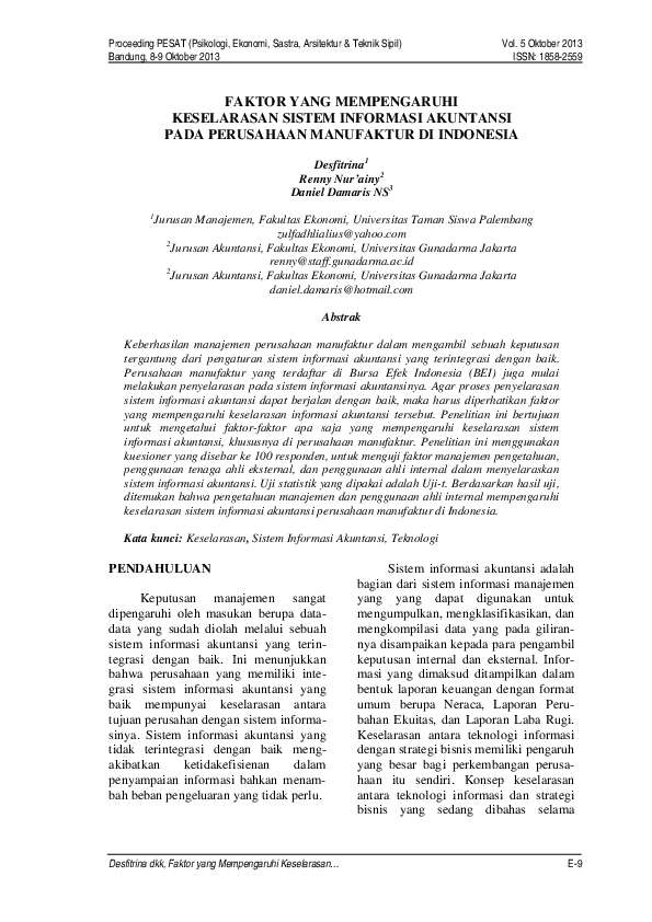 (PDF) Faktor Yang Mempengaruhi Keselarasan Sistem Informasi Akuntansi Pada Perusahaan Manufaktur ...