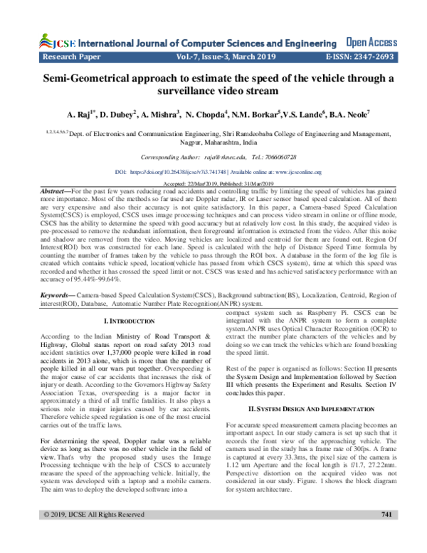(PDF) Semi-Geometrical approach to estimate the speed of the vehicle through a surveillance ...