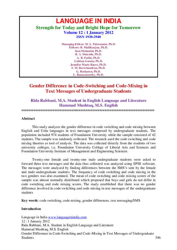 (PDF) Gender Difference in Code-Switching and Code-Mixing in Text ...
