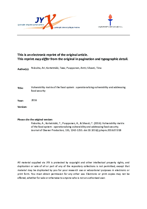 (PDF) Vulnerability matrix of the food system: Operationalizing ...