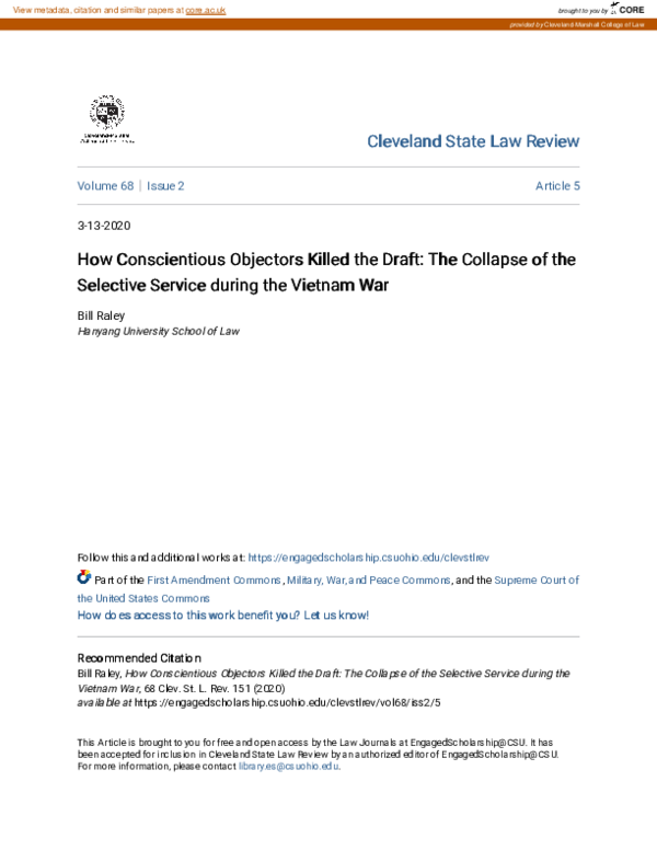 (PDF) How Conscientious Objectors Killed the Draft: The Collapse of the ...