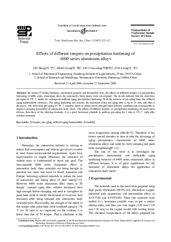 (PDF) Effects of different tempers on precipitation hardening of 6000 ...