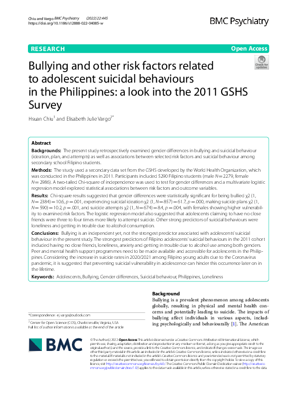 (PDF) Bullying and other risk factors related to adolescent suicidal ...
