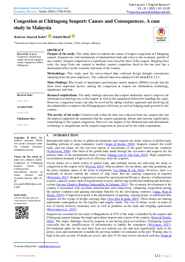(PDF) Congestion at Chittagong Seaport: Causes and Consequences. A case ...