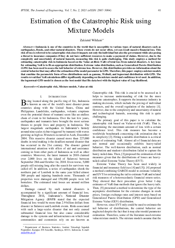(PDF) Estimation of the Catastrophic Risk using Mixture Models