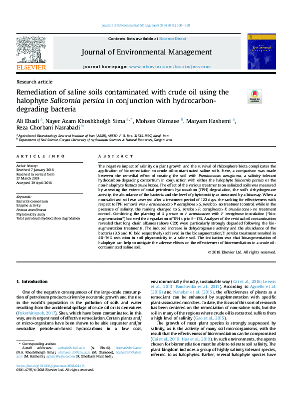(PDF) Remediation of saline soils contaminated with crude oil using the ...