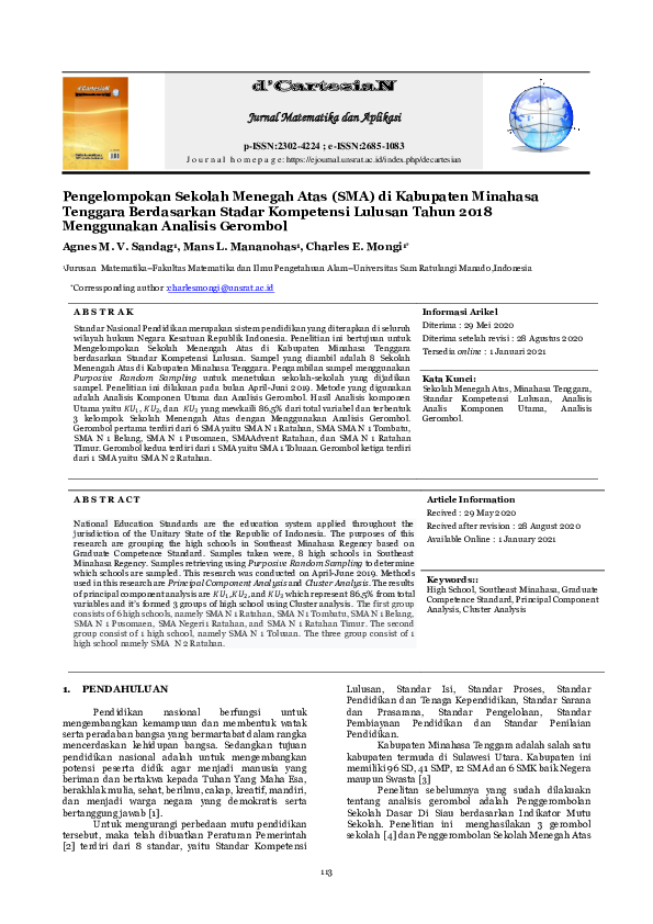 (PDF) Pengelompokan Sekolah Menegah Atas (SMA) di Kabupaten Minahasa Tenggara Berdasarkan Stadar ...