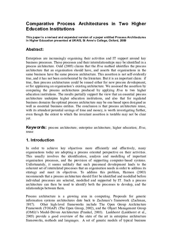 (PDF) Comparative process architectures in two higher education ...