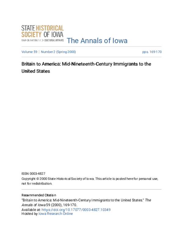 (PDF) Britain to America: Mid-Nineteenth-Century Immigrants to the ...