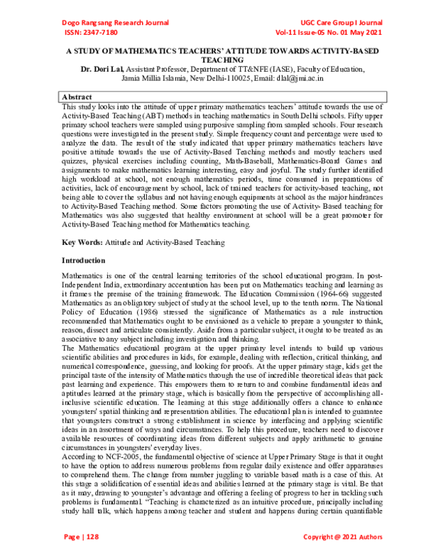(PDF) A STUDY OF MATHEMATICS TEACHERS’ ATTITUDE TOWARDS ACTIVITY-BASED ...