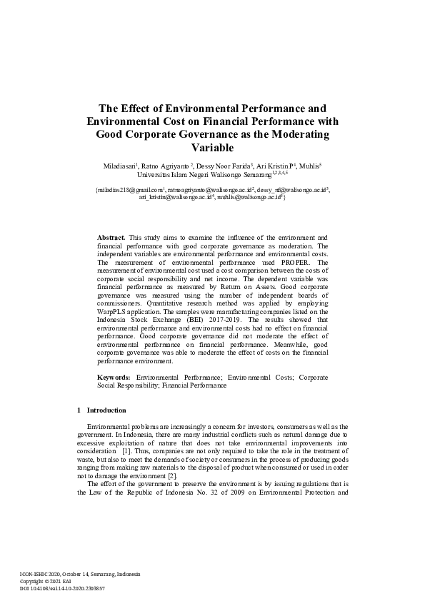 (PDF) The Effect of Environmental Performance and Environmental Cost on ...