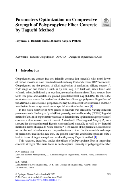 (PDF) Parameters Optimization on Compressive Strength of Polypropylene Fiber Concrete by Taguchi ...