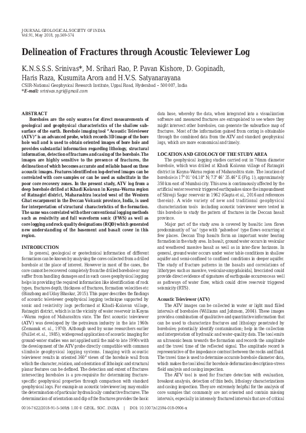 Pdf Delineation Of Fractures Through Acoustic Televiewer Log