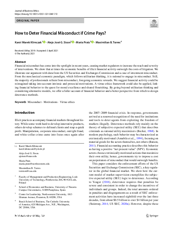 (PDF) How to Deter Financial Misconduct if Crime Pays?