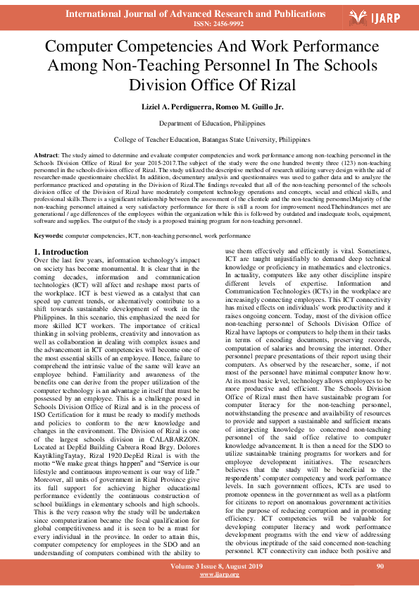 (PDF) Computer Competencies And Work Performance Among Non-Teaching ...