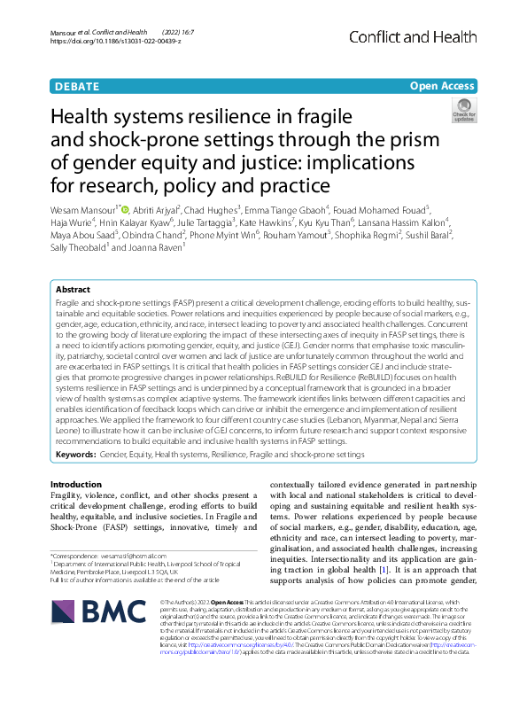 (PDF) Health systems resilience in fragile and shock-prone settings through the prism of gender ...