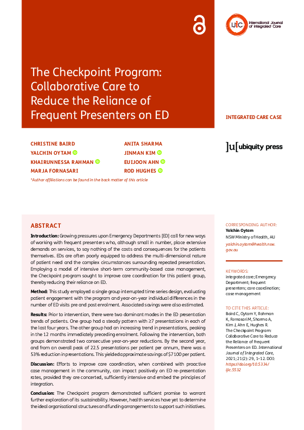 (PDF) The Checkpoint Program: Collaborative Care to Reduce the Reliance ...