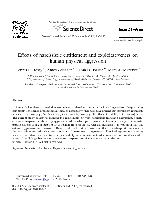 (PDF) Effects of narcissistic entitlement and exploitativeness on human ...