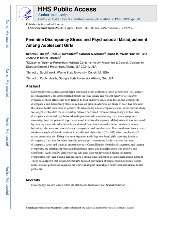 (PDF) Feminine Discrepancy Stress and Psychosocial Maladjustment Among ...